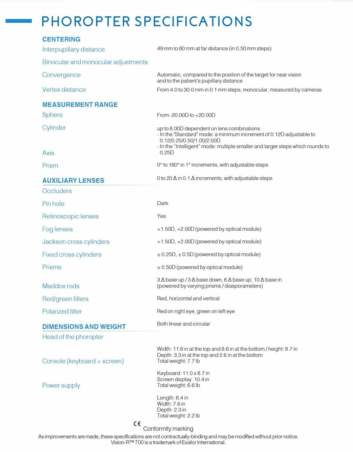 Vision-R 700 Auto Phoropter - Essilor Instruments USA